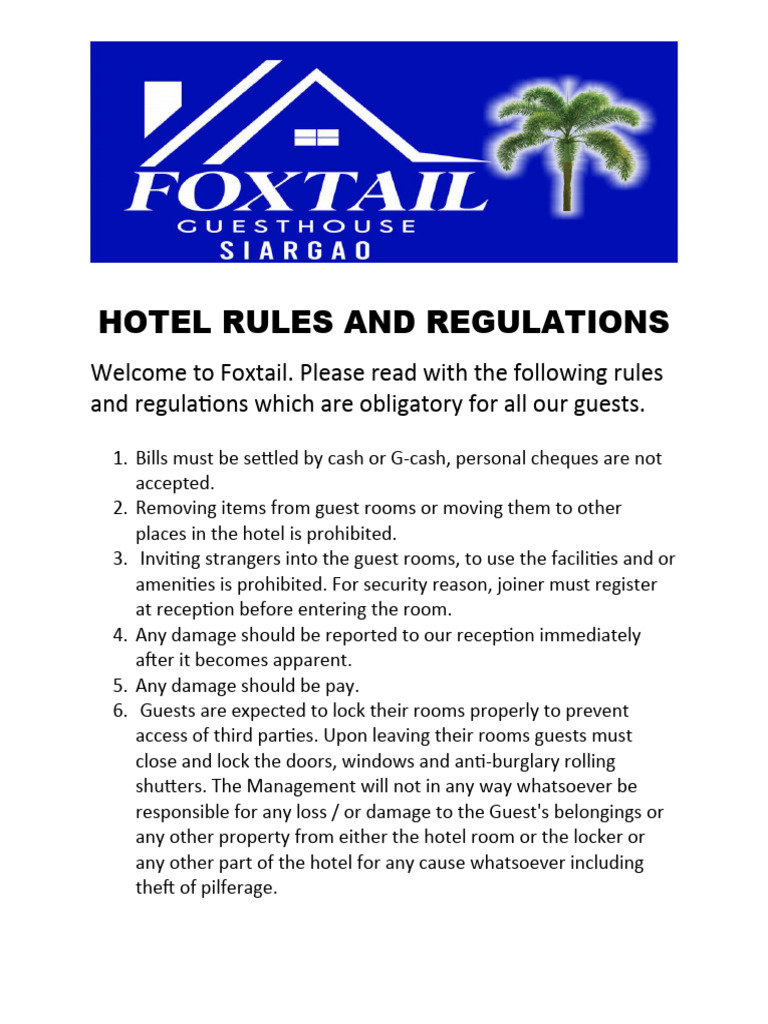 Hotel Rules and Regulations | PDF