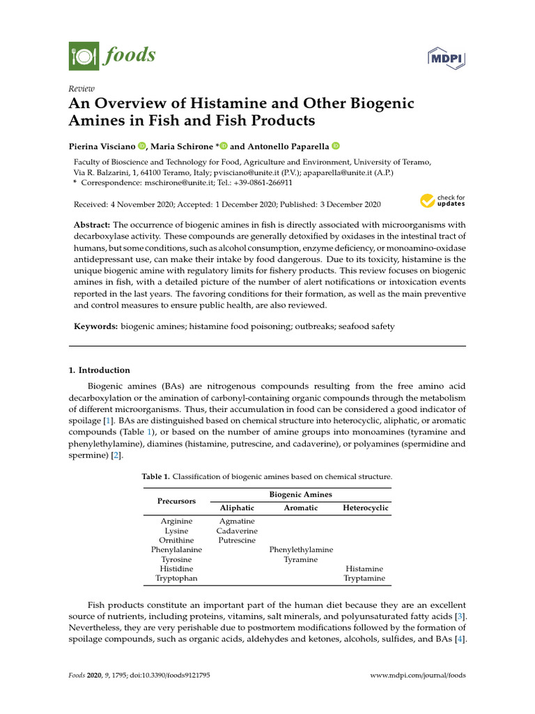 An Overview of Histamine and Other Biogenic | PDF | Wellness