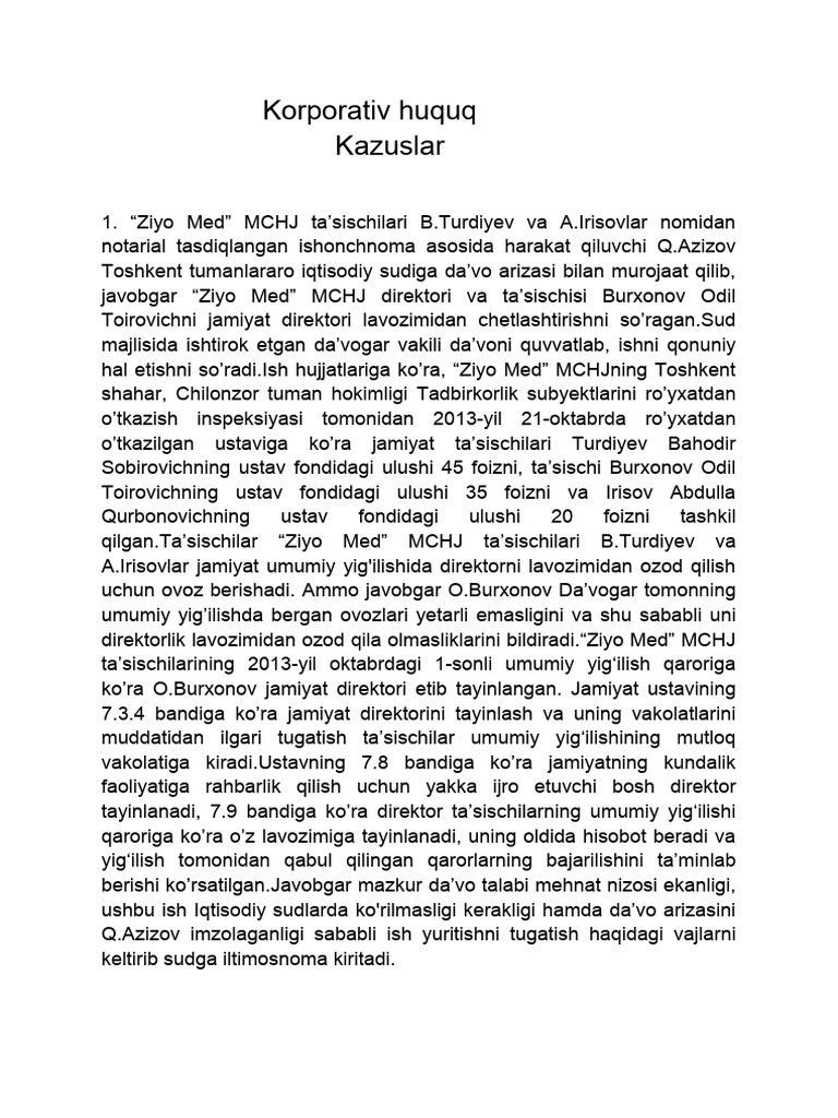 Korporativ Huquq | PDF