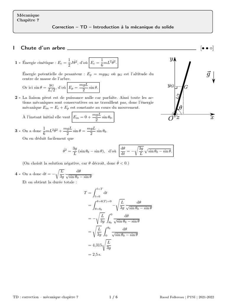 Correction TD Mécanique du Solide | PDF | Énergie kinétique | Moment cinétique