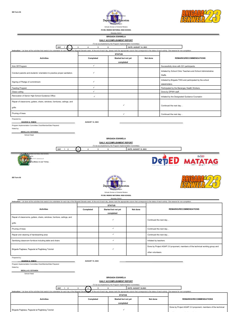 BS-FORM6-Daily Accomplishment Report | PDF