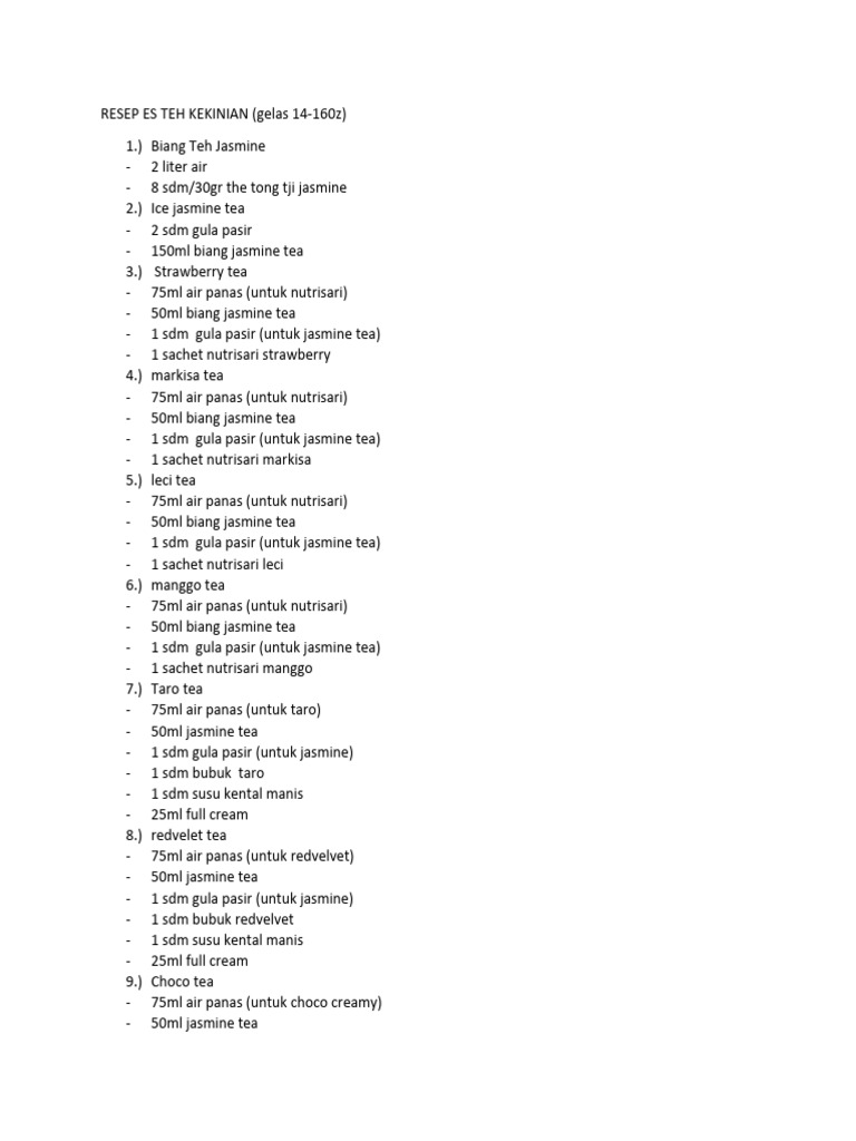 RESEP ES TEH KEKINIAN (14-16oz) | PDF | Foods | Caffeinated Drinks