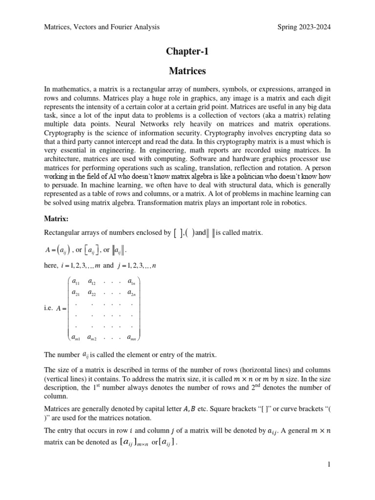 1 - MATRIX - ALGEBRA - Spring 23-24 | PDF | Matrix (Mathematics ...