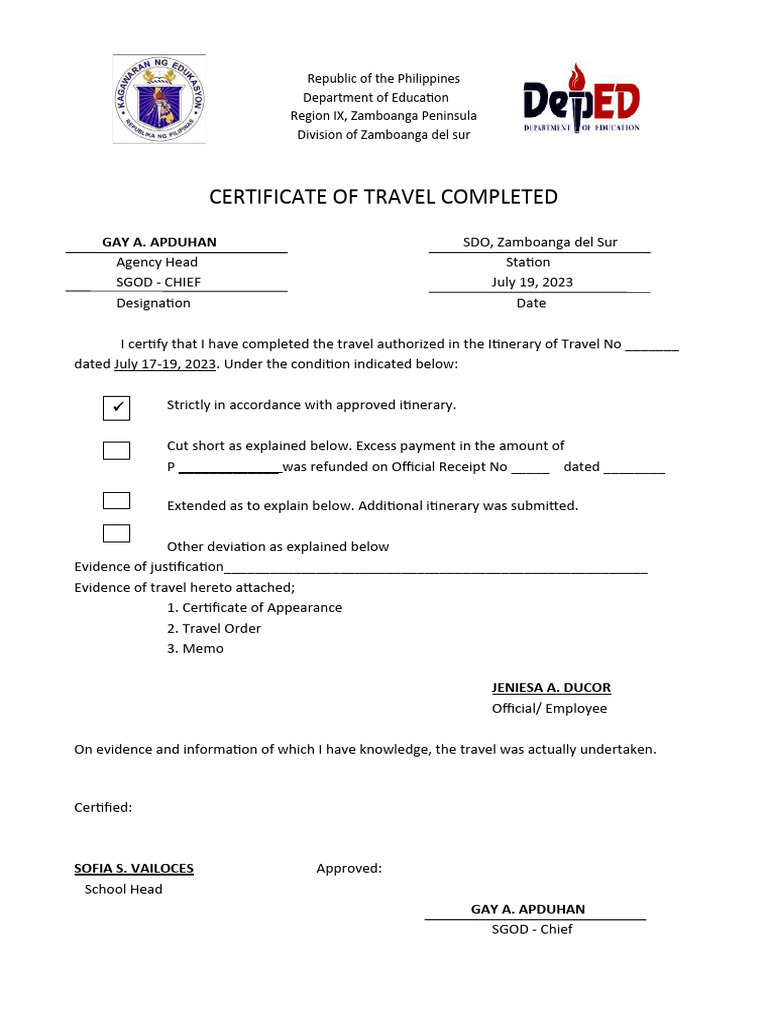 CERTIFICATE TRAVELLED Autosaved | PDF | Government