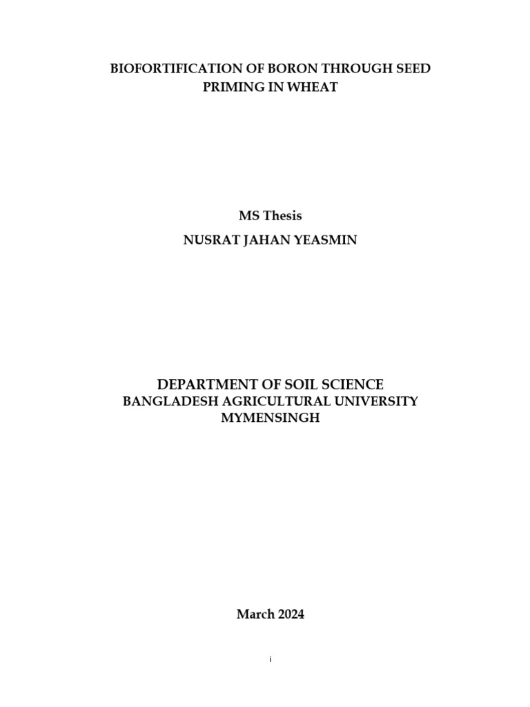 Biofortification of Boron Through Seed Priming in Wheat | PDF | Soil ...