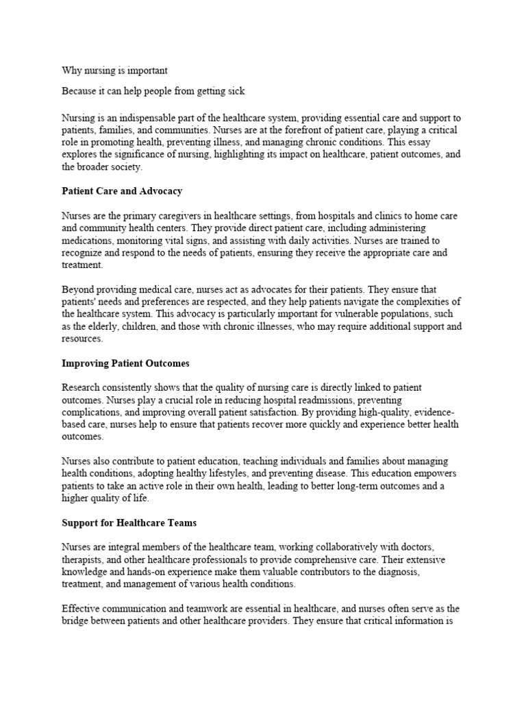 Why Nursing Is Important | PDF | Health Care | Patient