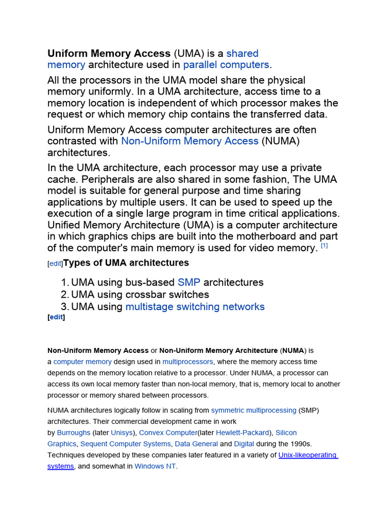 Uniform Memory Access | PDF | Computer Architecture | Computer Hardware