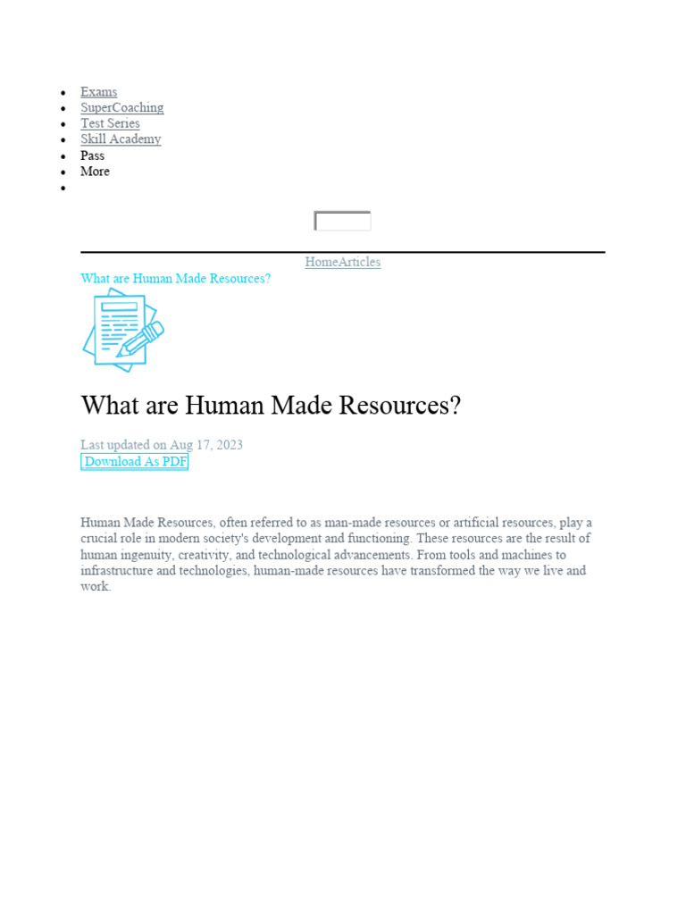 Man Made Resources Pdf Sustainability Resource
