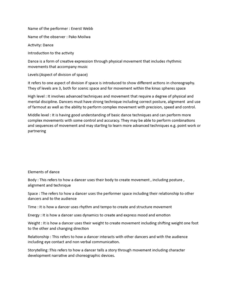 Name of The Performer | PDF | Dances | Flexibility (Anatomy)