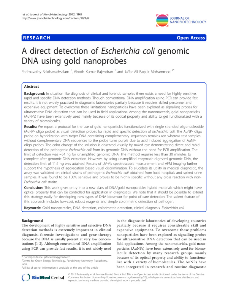 A Direct Detection of Escherichia Coli Genomic DNA Using Gold ...