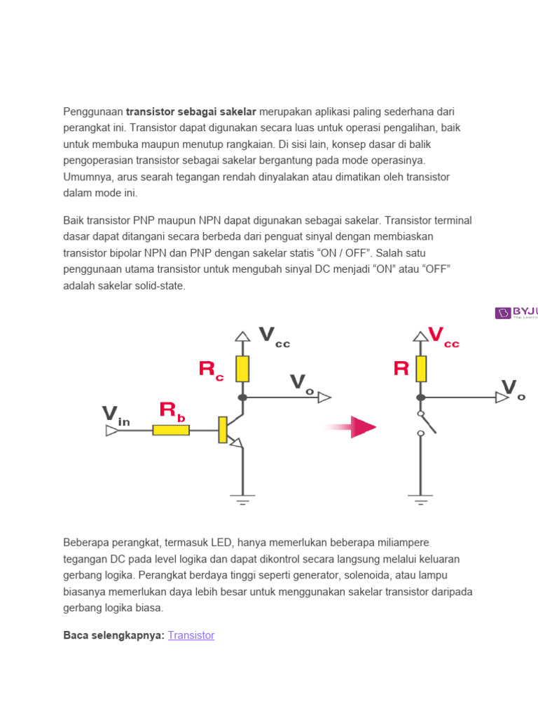 Transistor Saklar: Operasi & Mode | PDF