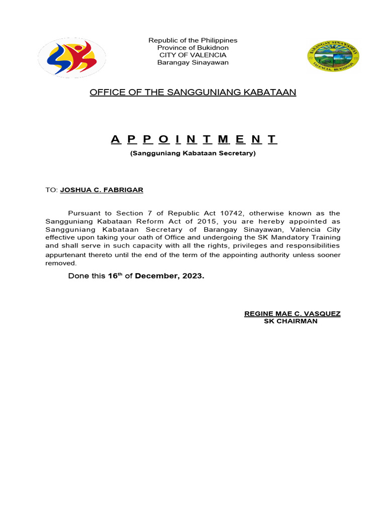 SK Appointment Secretary 2024 | PDF