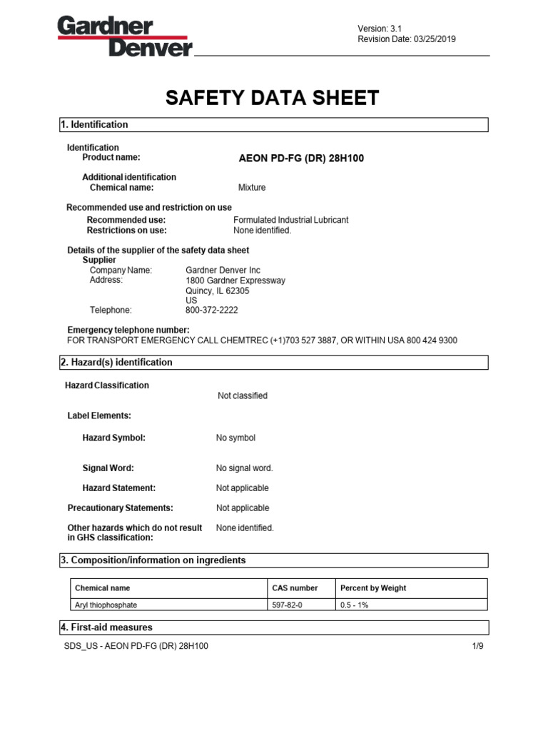 AEON PD FG Food Grade Lubricant SDS | PDF | Personal Protective ...