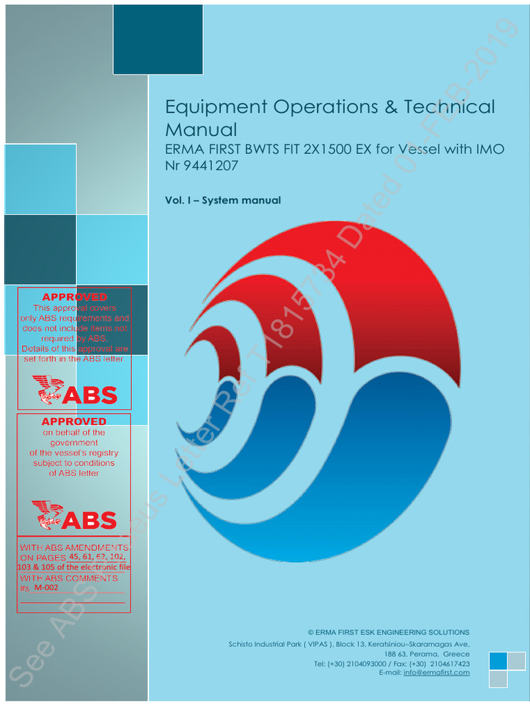 ERMA FIRST - BWTS Manual - 2024 | PDF | Pump | Equipment