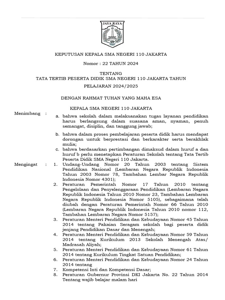 (REVISI) 2024 - 22 - Tata Tertib Peserta Didik SMA Negeri 110 Jakarta Tahun Pelajaran 2024-2025 ...