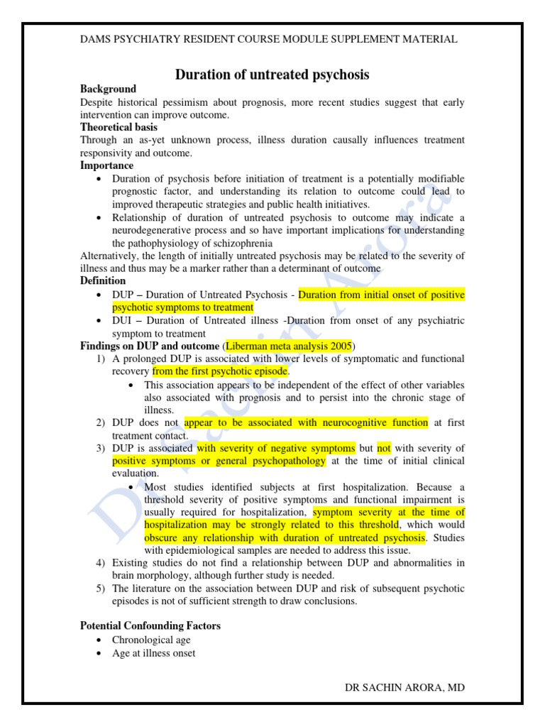Duration of Untreated Psychosis: Background | PDF | Schizophrenia ...