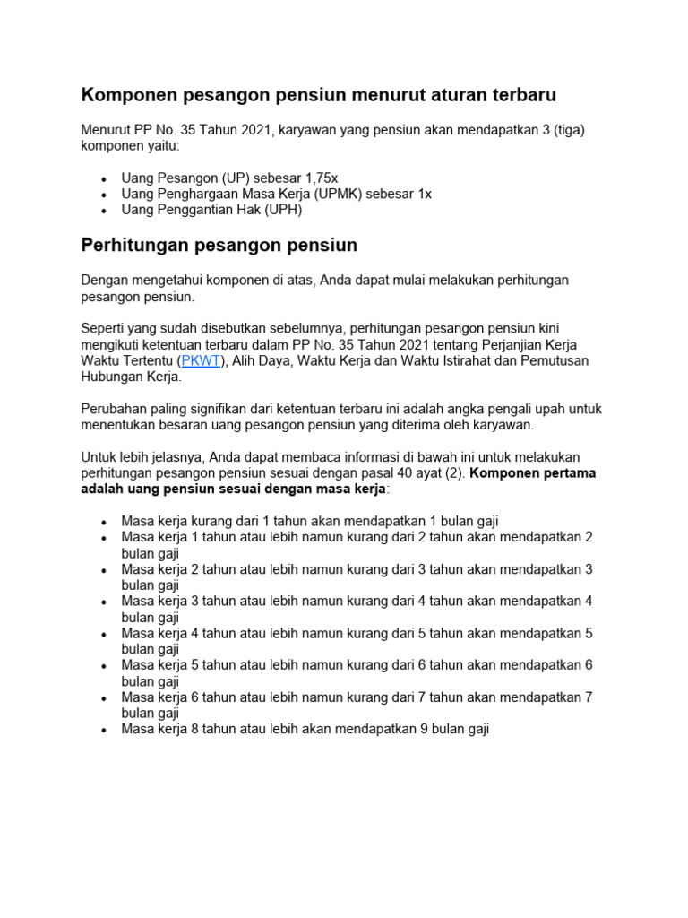 Komponen Pesangon Pensiun Menurut Aturan Terbaru | PDF | Bisnis