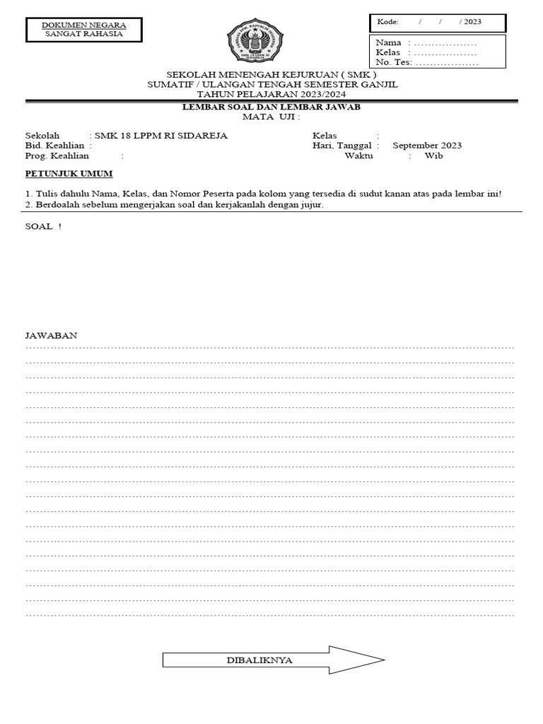 Format Lembar Soal Dan Jawab | PDF