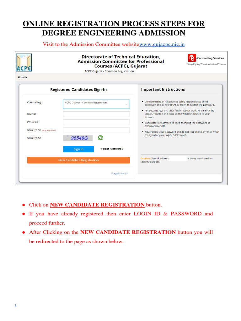 ACPC B.E. Registration Steps Guide | PDF | Computing