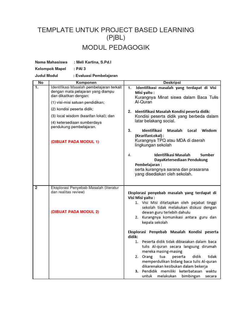 PJBL Modul 4 Evaluasi Pembelajaran Ok | PDF