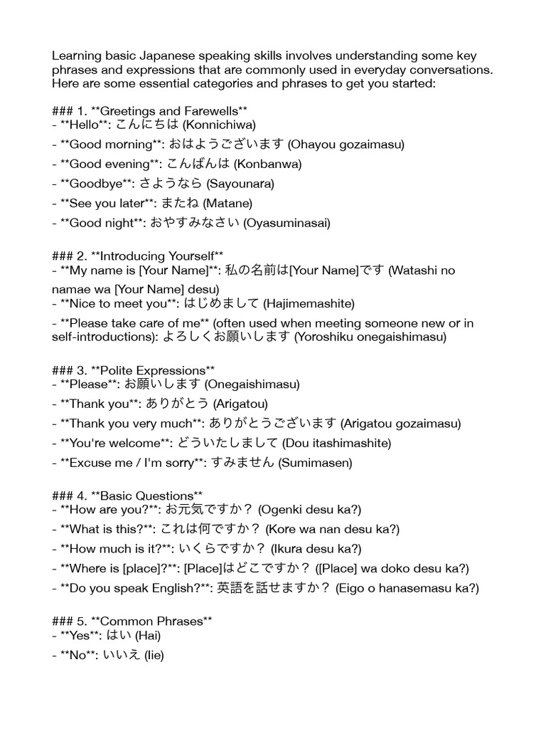 Basic Japanese Speaking | PDF