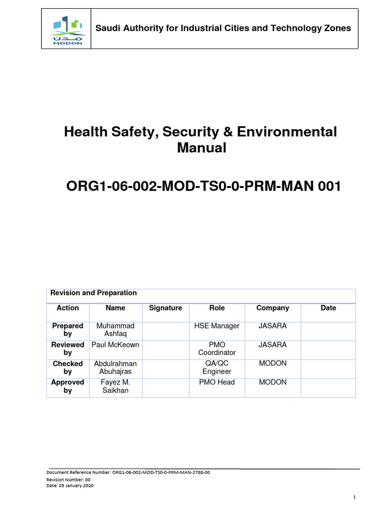 MODON - HSS&E Manual Rev.01 | PDF | Occupational Safety And Health | Audit