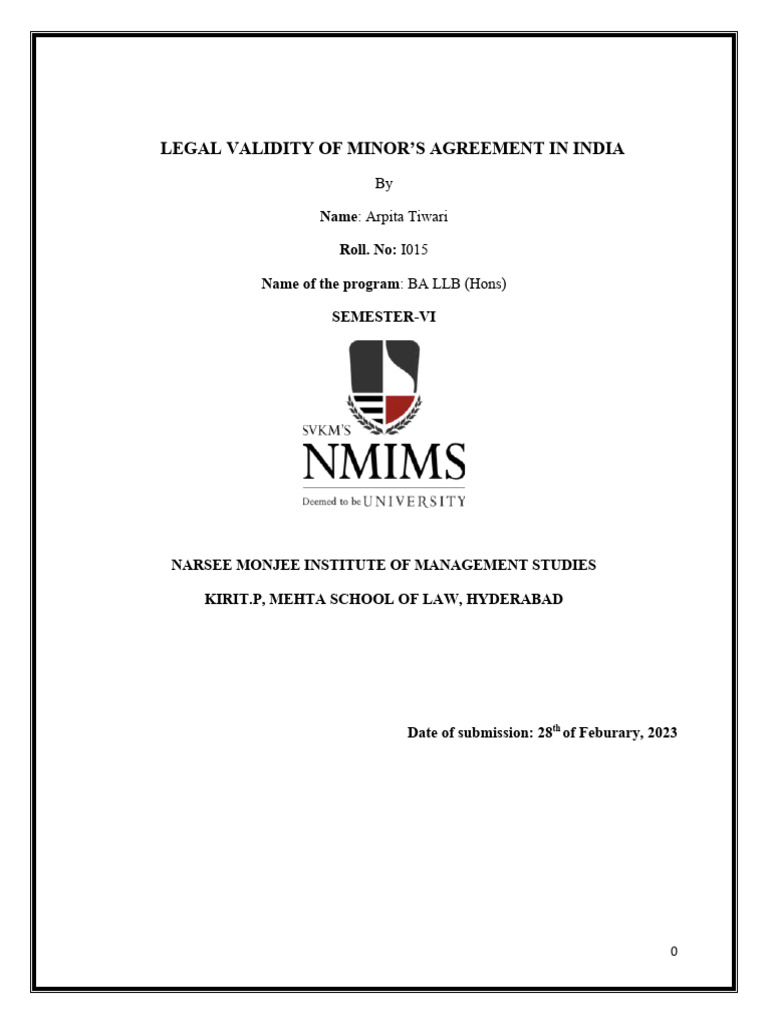 Legal Validity of Minors Agreement in India | PDF | Guarantee | Legal ...