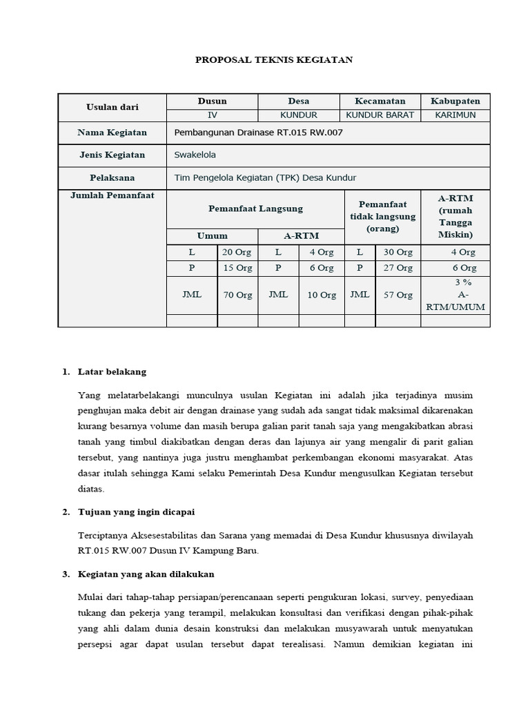 01.proposal Teknis Kegiatan - RKP DESA 2020 | PDF