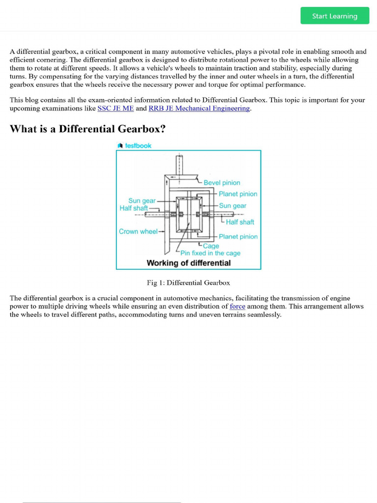 Differential Gearbox - Diagram, Working, Types, Advantages, Uses | PDF