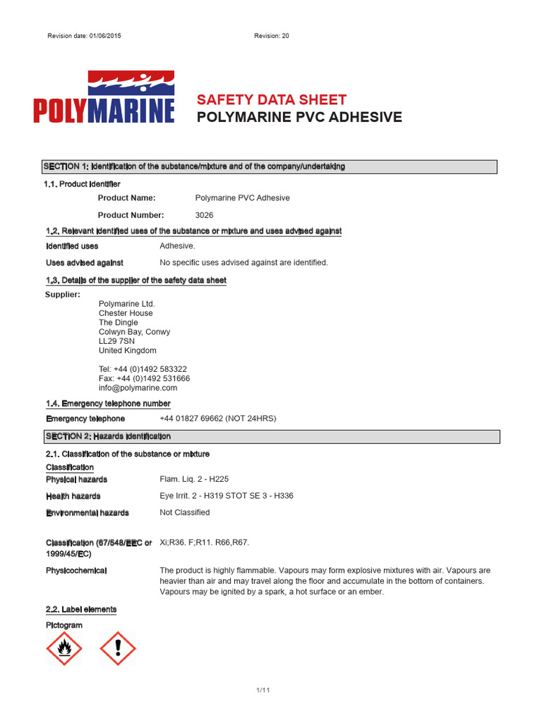 PVC Adhesive MSDS | PDF | Toxicity | Dangerous Goods
