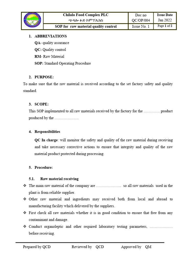 Raw Material Quality SOP Guide | PDF | Quality Assurance
