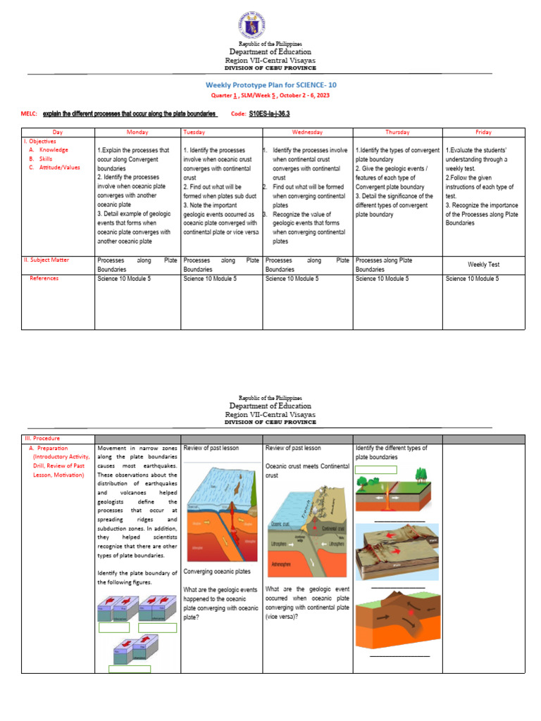 Gr. 10 Prototype LP SCIENCE Wk5 (Ok) | PDF | Plate Tectonics | Volcano