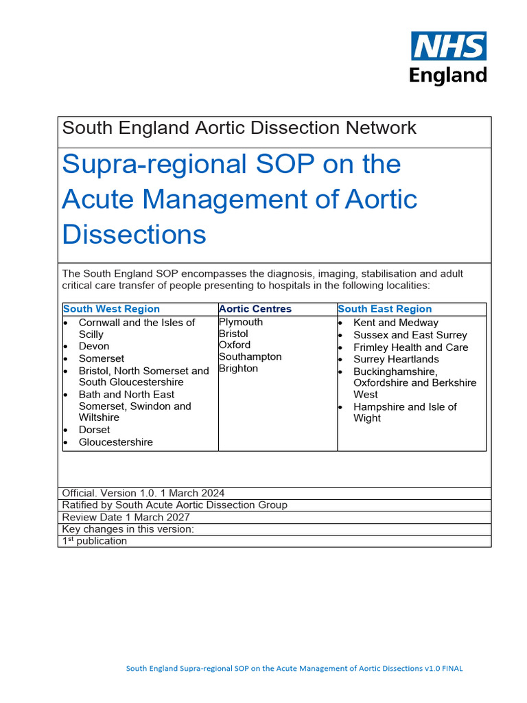 South England Supra Regional SOP On The Acute Management of Aortic ...
