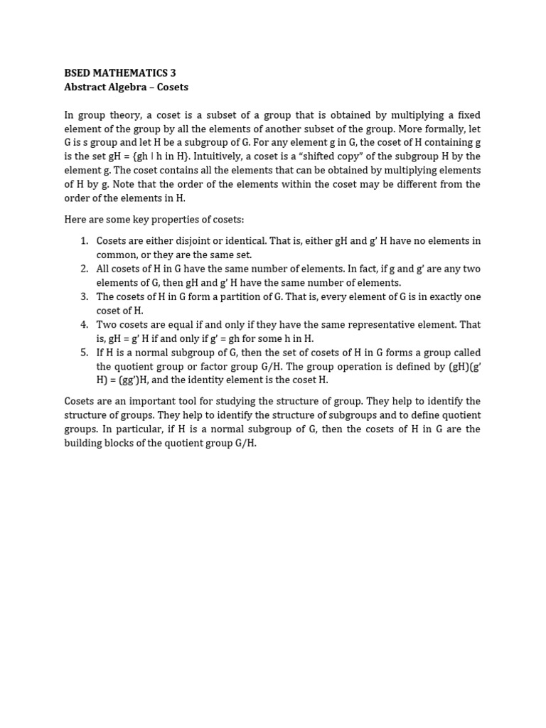 Understanding Cosets in Abstract Algebra | PDF | Teaching Methods ...
