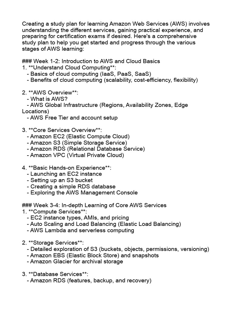 Study Plan For Learning Amazon Web Services | PDF | Amazon Web Services ...