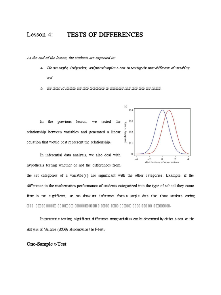 Lesson 4 TEST OF DIFFERENCE | PDF | P Value | Student's T Test