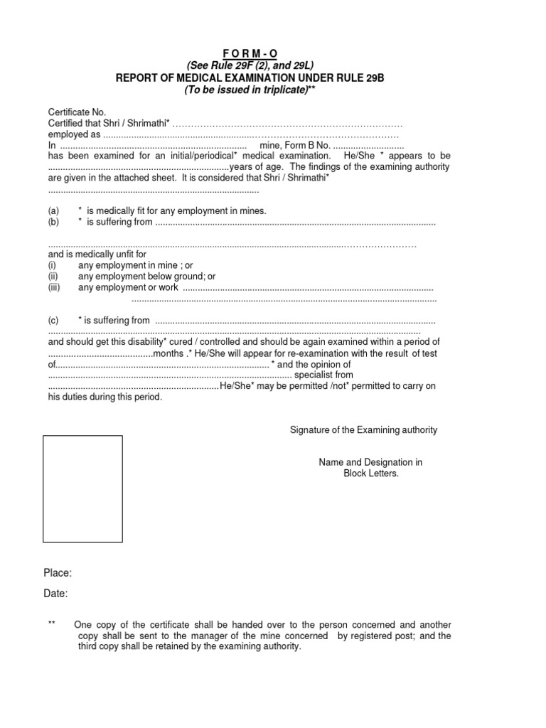 Mine Rules-Form O-2 | PDF | Clinical Medicine | Medical Specialties