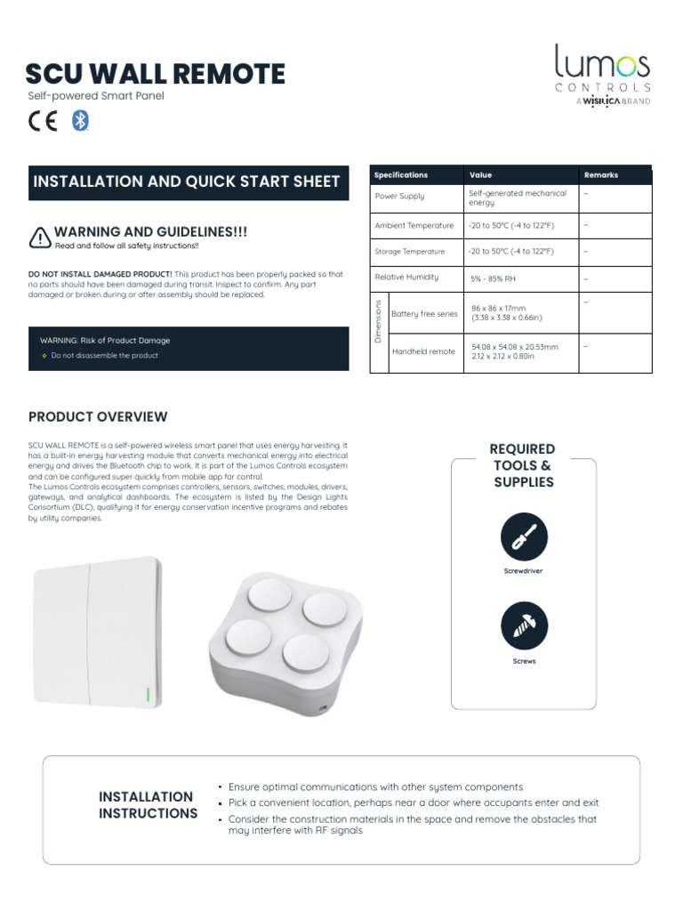 SCU Wall Remote Installation Guide | PDF | Qr Code | Energy Harvesting