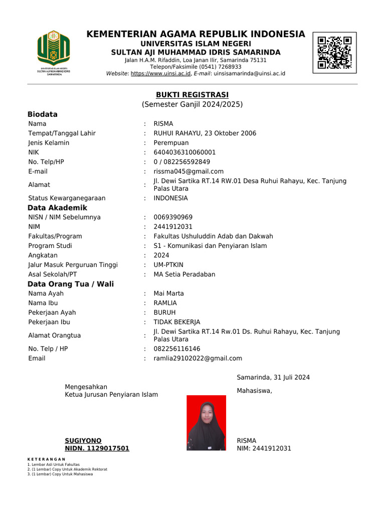 Lembar Bukti Registrasi - RISMA | PDF