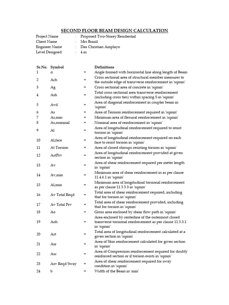 Second Floor Beam Design Calculation | PDF | Beam (Structure ...