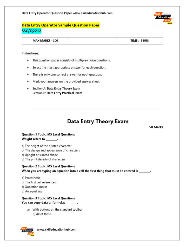 Data Entry Operator Question Paper | PDF | Microsoft Excel | Spreadsheet
