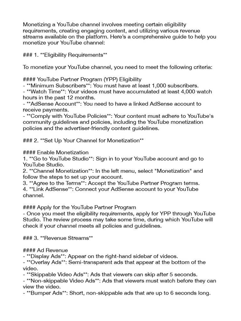 Monetizing A YouTube Channel | PDF | You Tube | Online Services
