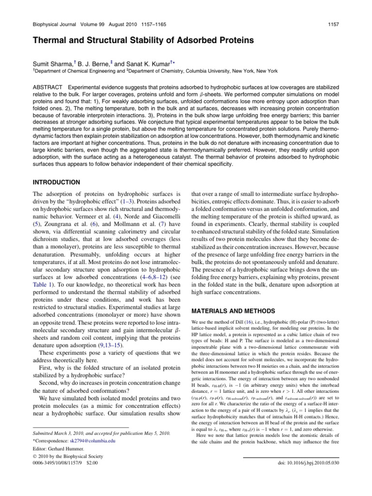 Thermal Stability of Adsorbed Protein DSC | PDF | Adsorption | Protein ...