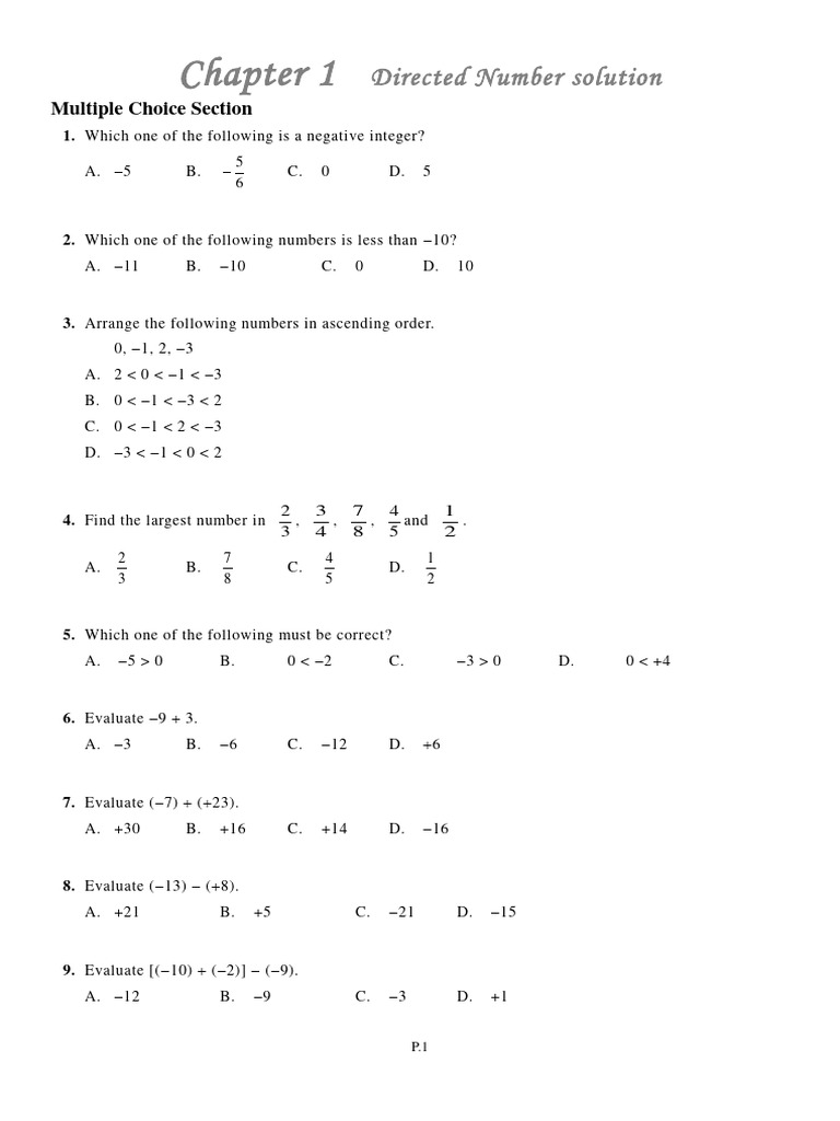 S1 Ch1 Directed Number | PDF | Mathematics | Number Theory