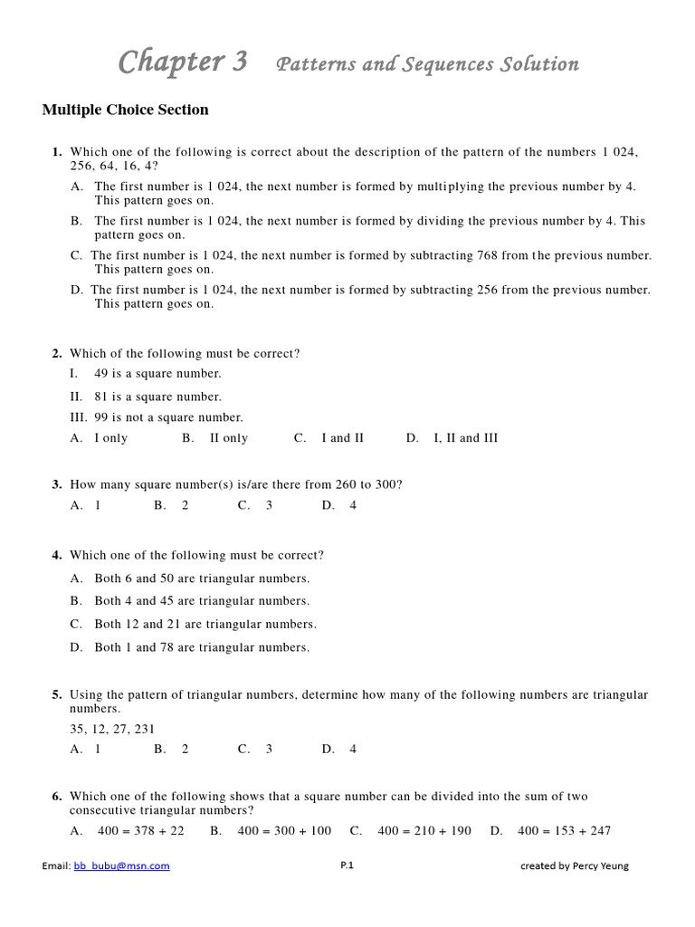 Patterns And Sequences Quiz Solutions Pdf Length Triangle