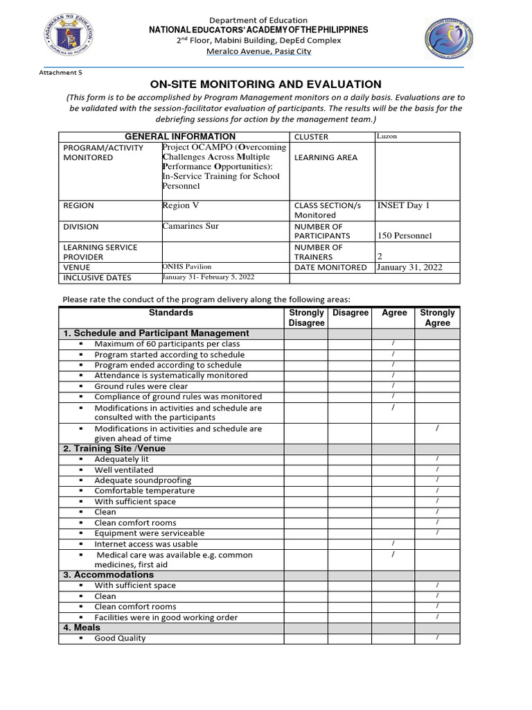 On-Site Monitoring Form Project Ocampo | PDF | Internet | Evaluation