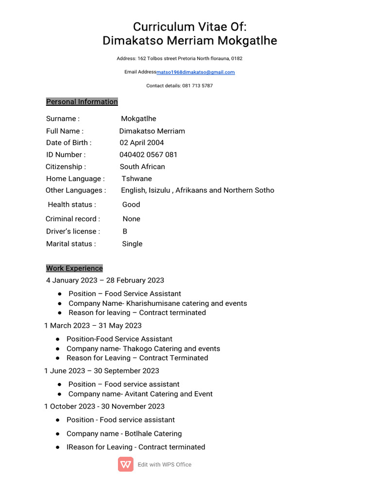 Dimakatso CV | PDF