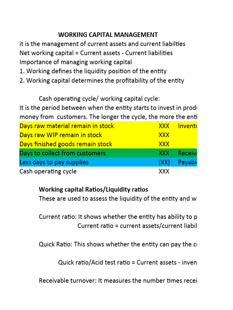 Working Capital Management Pdf Working Capital Inventory