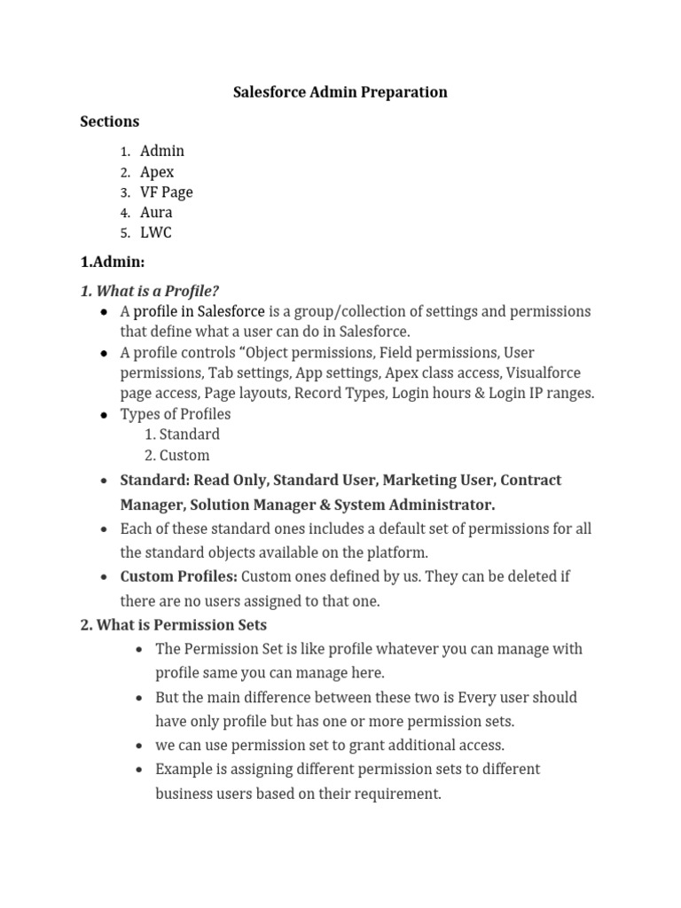Salesforce Admin Preparation | PDF | Method (Computer Programming) | Object (Computer Science)