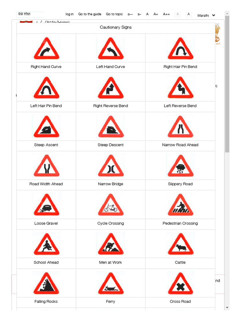 Warning Signs - Department of Motor Vehicles, Maharashtra | PDF | Road ...